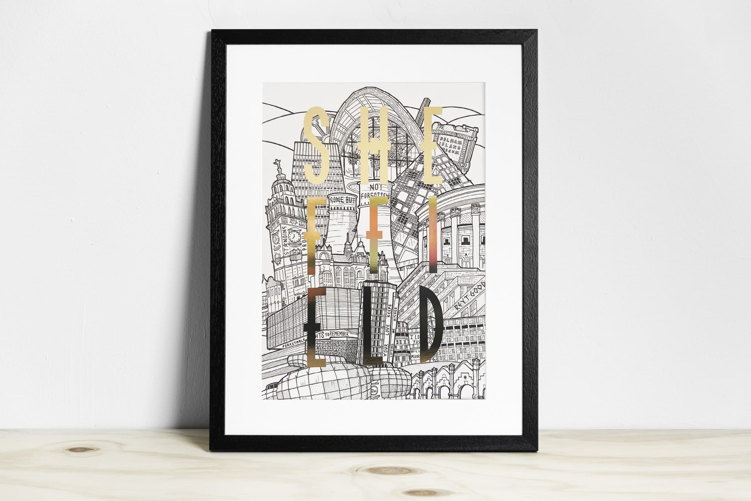 Reyt Good Illustration - Sheffield Cityscape (Gold Foil)