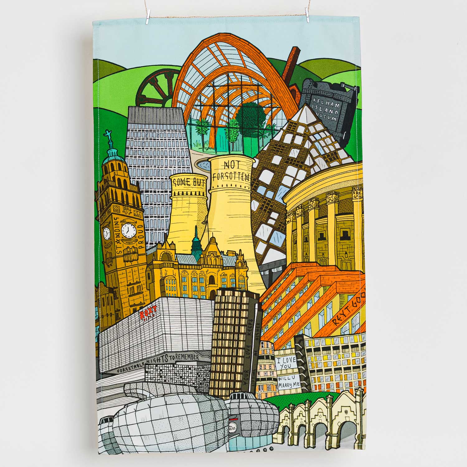 Reyt Good Illustration - Tea Towel - Sheffield Cityscape (Colour)
