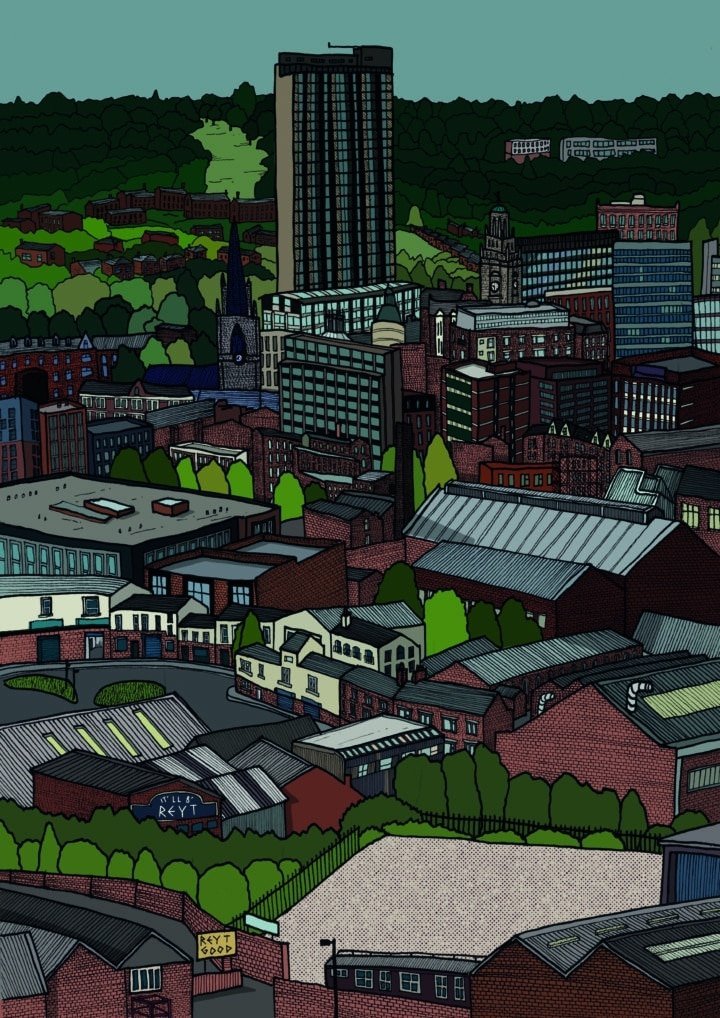 Reyt Good Illustration - View of Sheffield - Colour