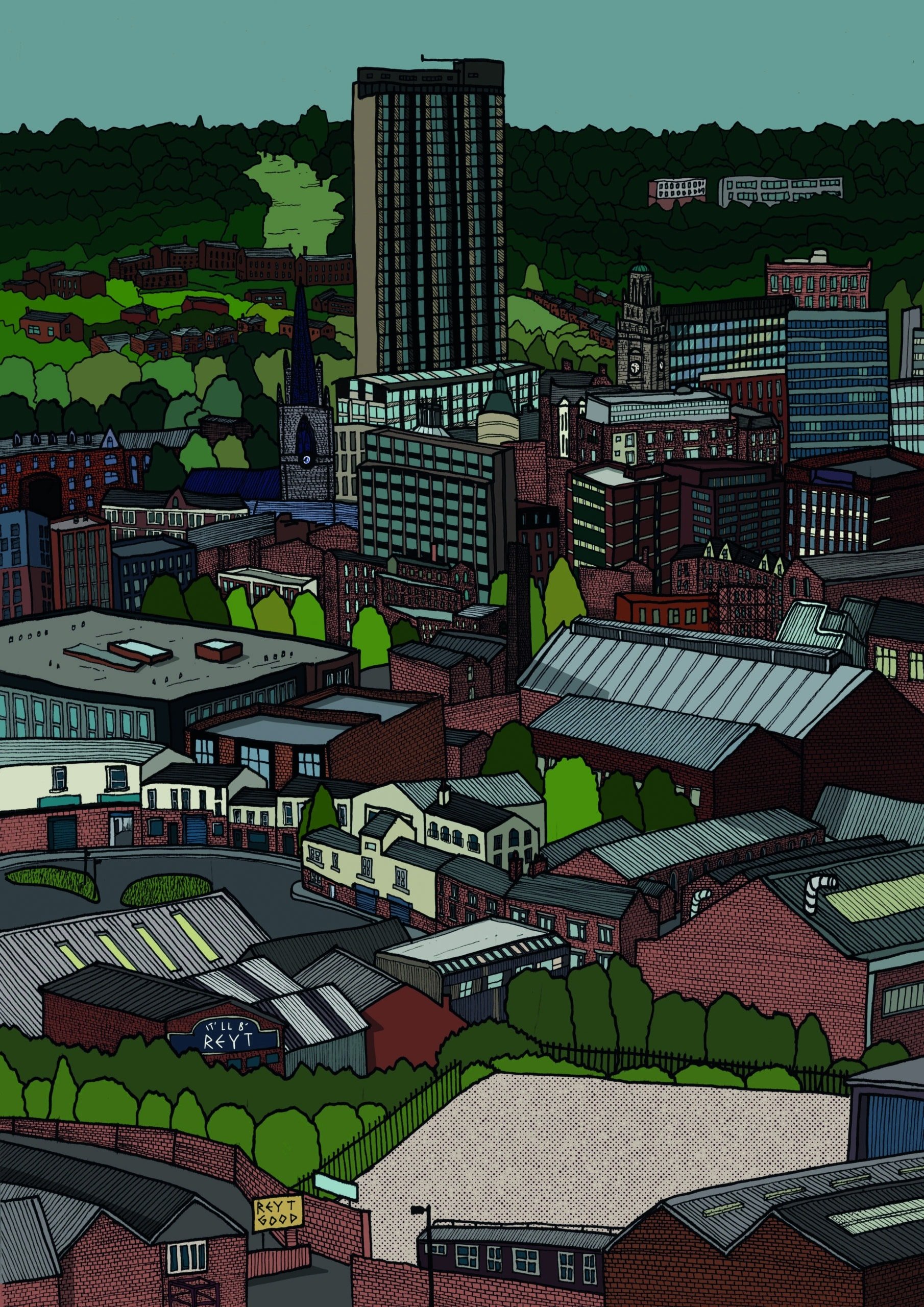 Reyt Good Illustration - View of Sheffield - Colour