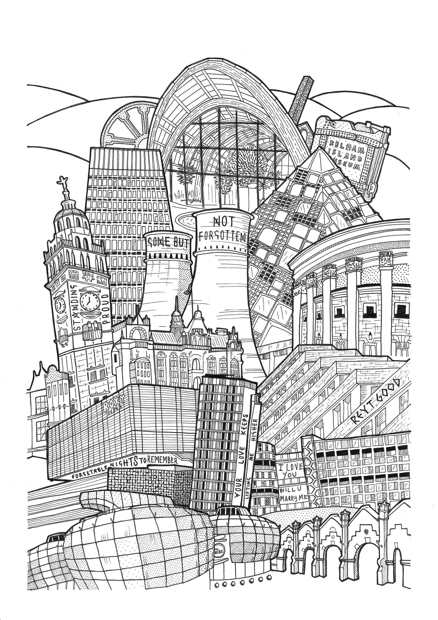 Reyt Good Illustration - Sheffield Cityscape - Original Artwork - Framed A3