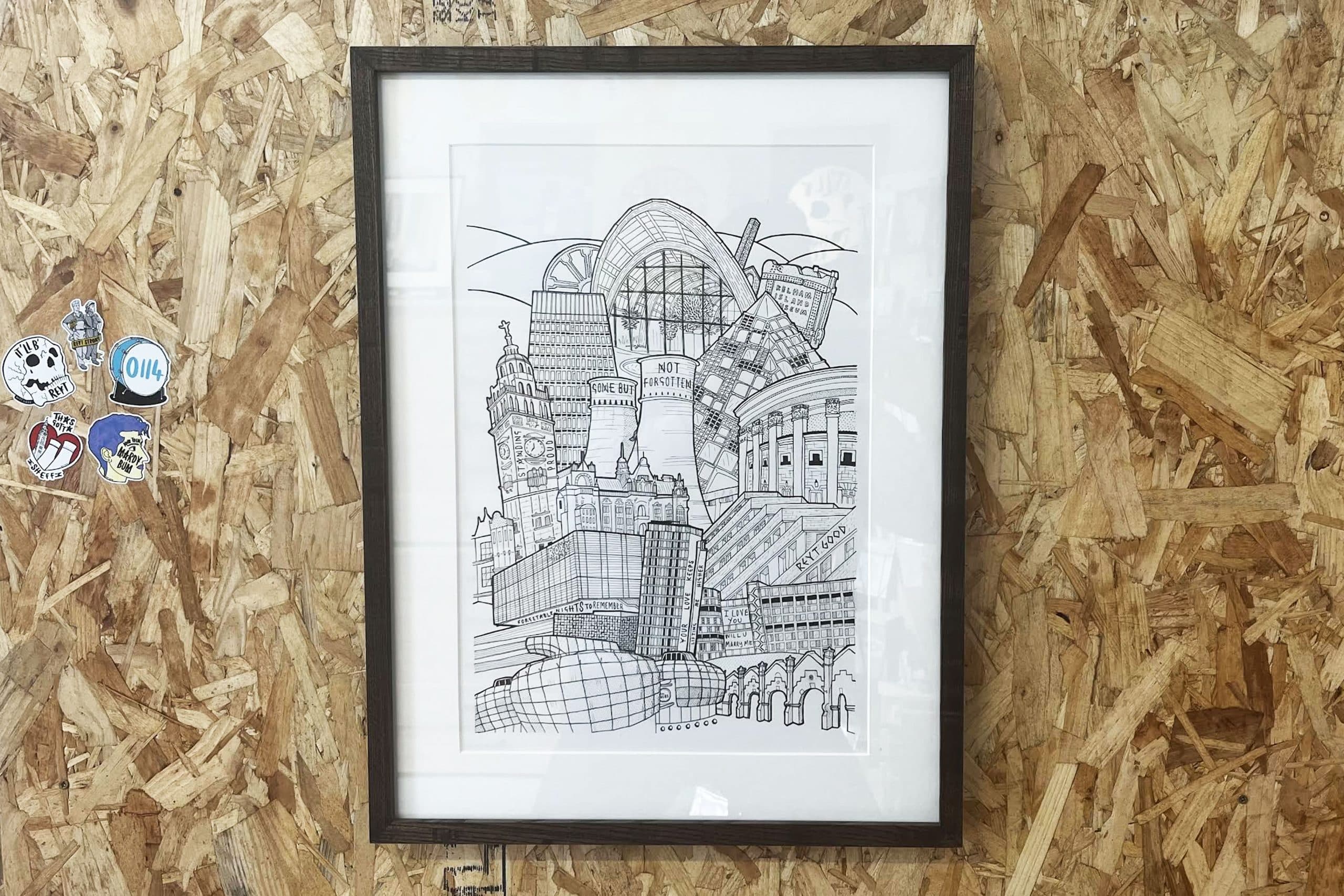Reyt Good Illustration - Sheffield Cityscape - Original Artwork - Framed A3