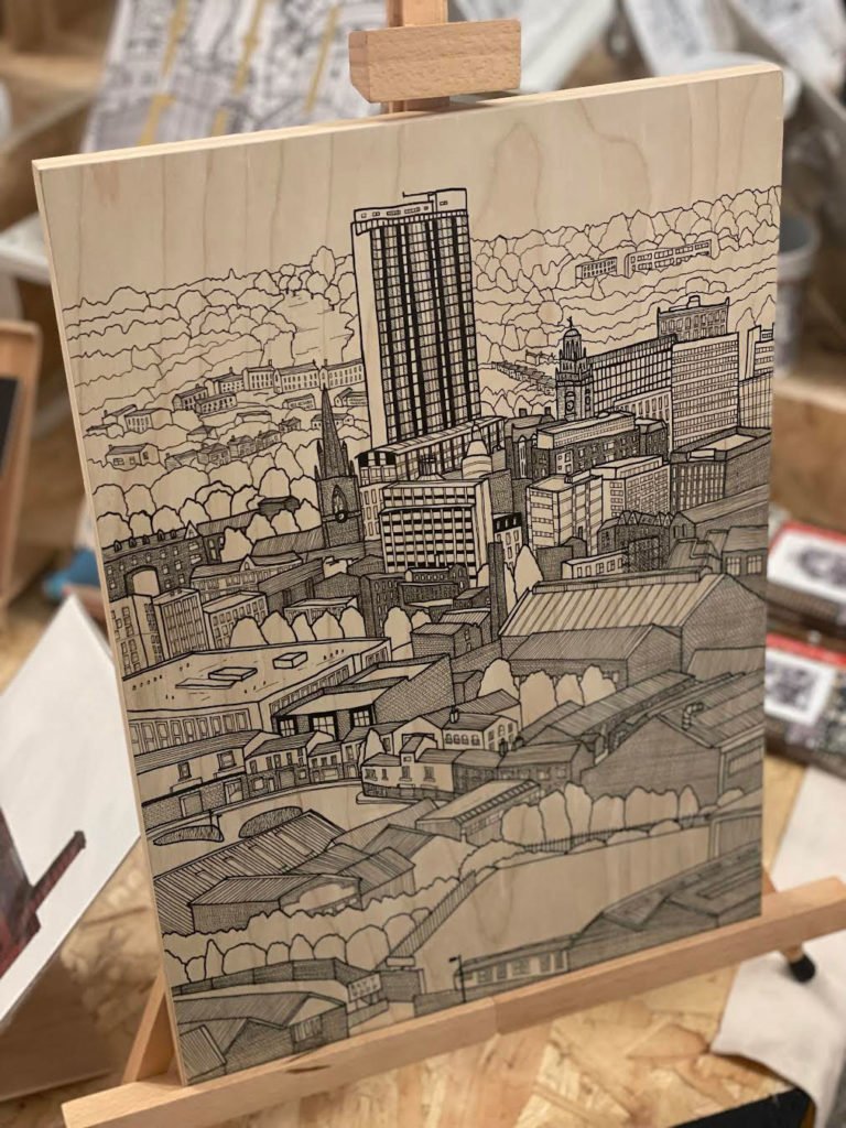 Reyt Good Illustration - View Over Sheffield - Original Artwork on A3 Board