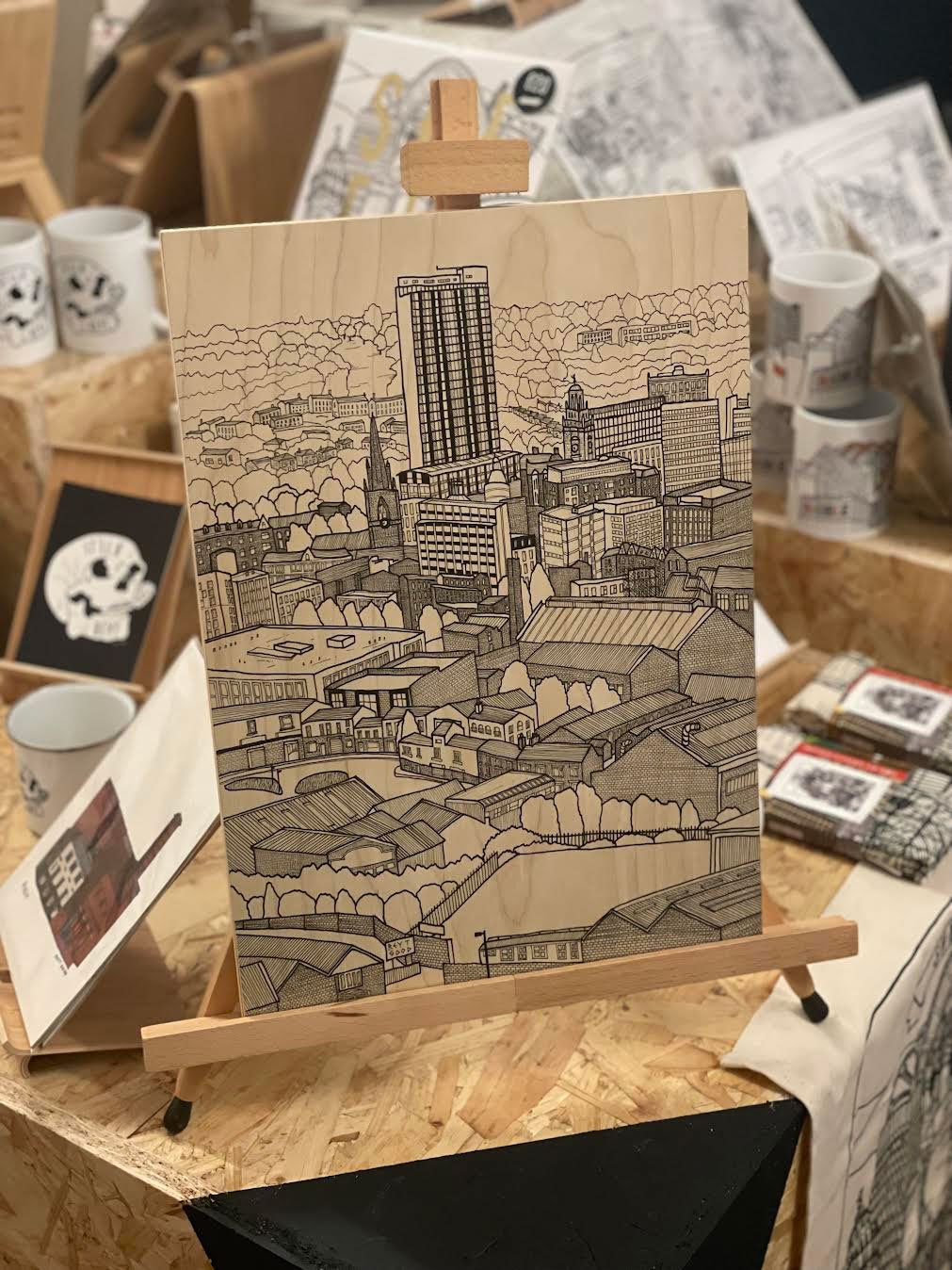 Reyt Good Illustration - View Over Sheffield - Original Artwork on A3 Board