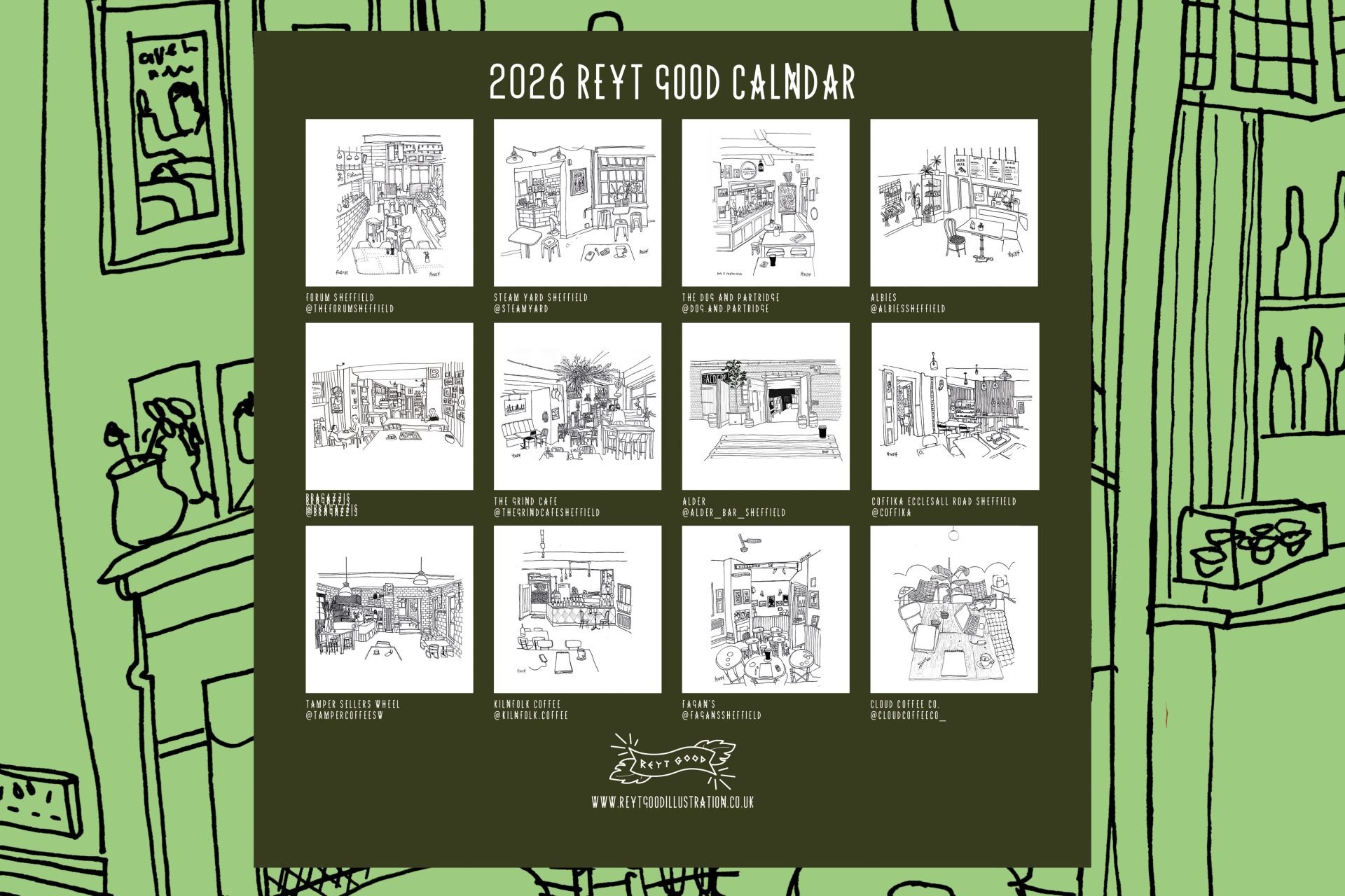 Reyt Good Illustration 2026 Calendar - Sheffield Art Calendar